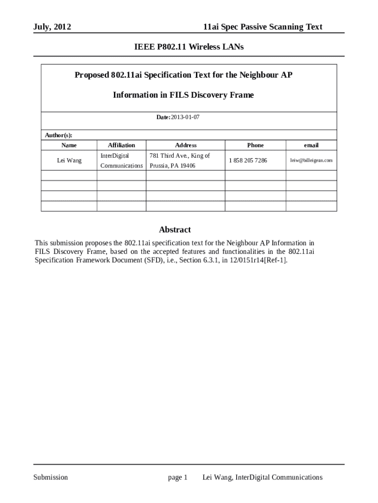Proposed 802.11ai Specification Text - mentor ieee Doc Template | pdfFiller
