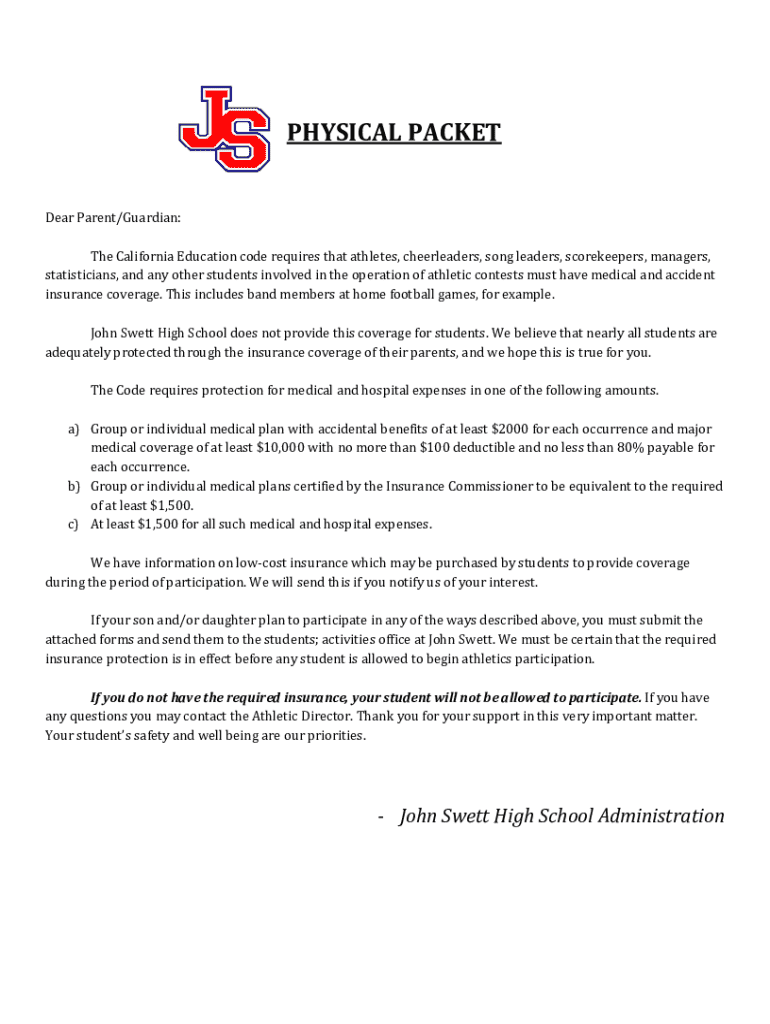 Fillable Online The California Education code requires that athletes ...