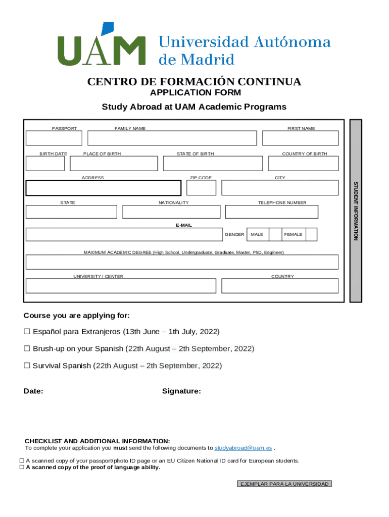 UAM - Facultad de derecho - Study Abroad Doc Template | pdfFiller