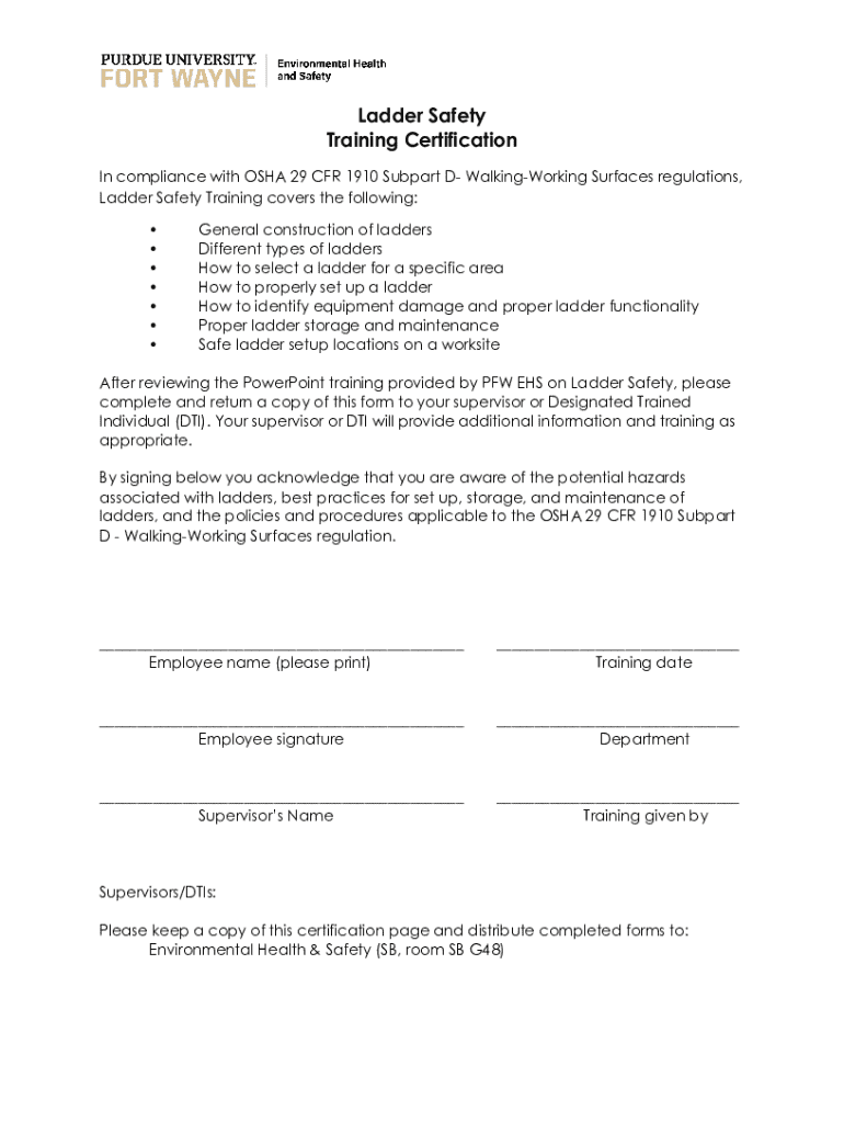 Fillable Online Ladder Safety Training Certification Fax Email Print ...