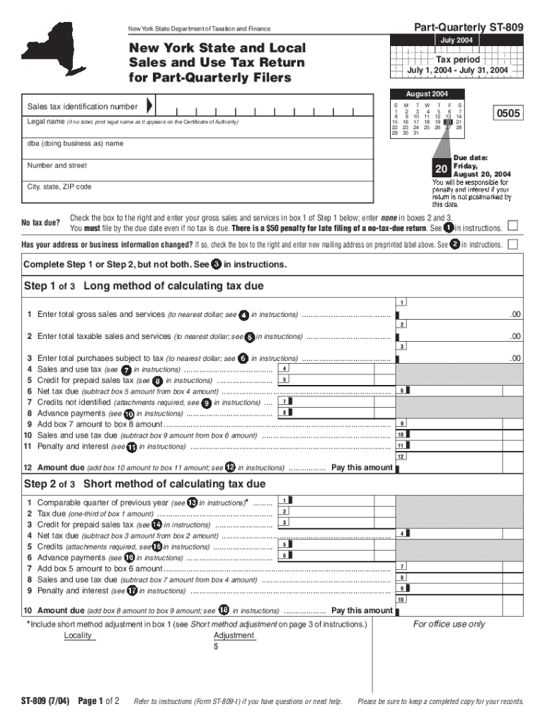 Fillable Online Form ST-809:07/04: Part-Quarterly, New York State and ...