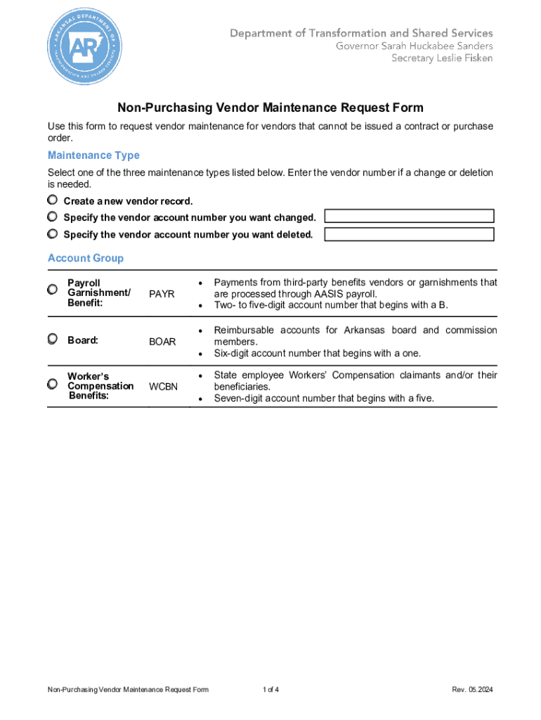 Fillable Online Use this form to request vendor maintenance for vendors ...