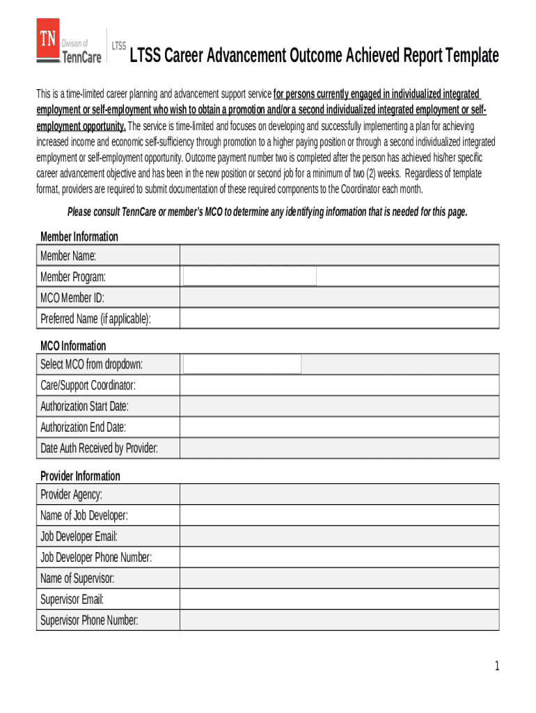 LTSS Career Advancement Outcome Achieved Template Doc Template | pdfFiller