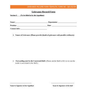 Grievance Record Template Doc Template | pdfFiller