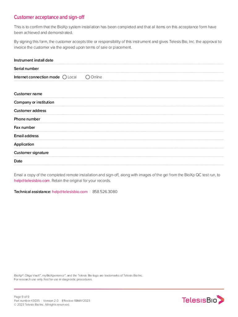 Fillable Online BioXp 3250 system Remote installation and sign-off Fax ...