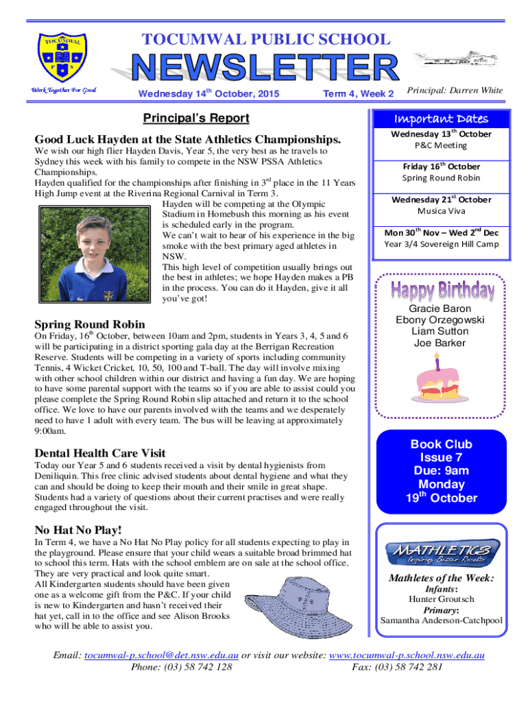 Fillable Online Good Luck Hayden at the State Athletics Championships ...