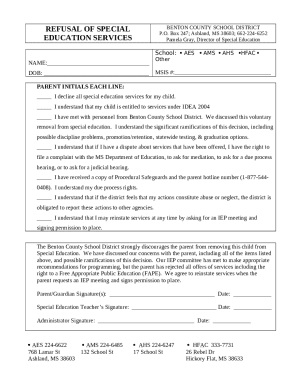 REFUSAL OF SPECIAL EDUCATION SERVICES Doc Template | pdfFiller