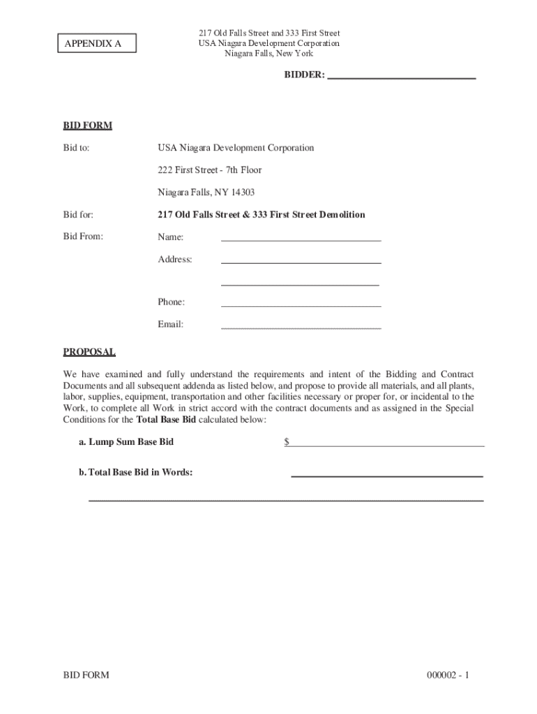 Fillable Online BIDDER: BID FORM 000002 - 1 APPENDIX A BID FORM Bid ... Fax Email Print - pdfFiller