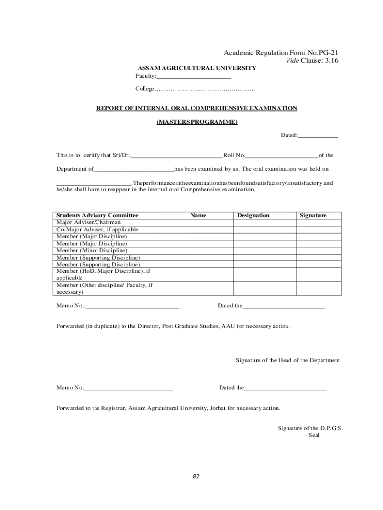 Fillable Online Academic Regulation Form No.PG-21 Vide Clause: 3.16 Fax ...