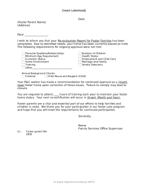 Foster Parent On Hold Sample Letter Doc Template | pdfFiller