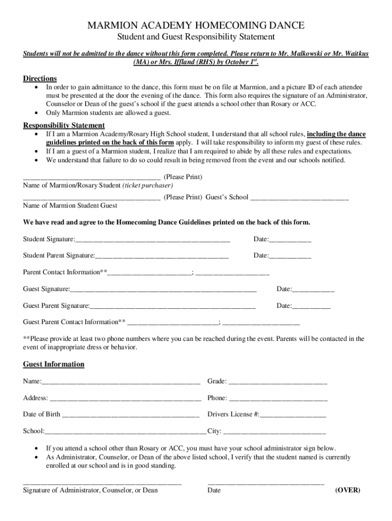 Fillable Online Fillable Online MARMION ACADEMY HOMECOMING ... Fax ...