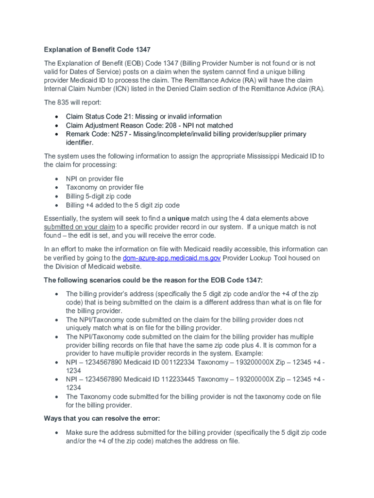 Fillable Online medicaid ms HMO EOB Cheat Sheet - ForwardHealth Portal ...