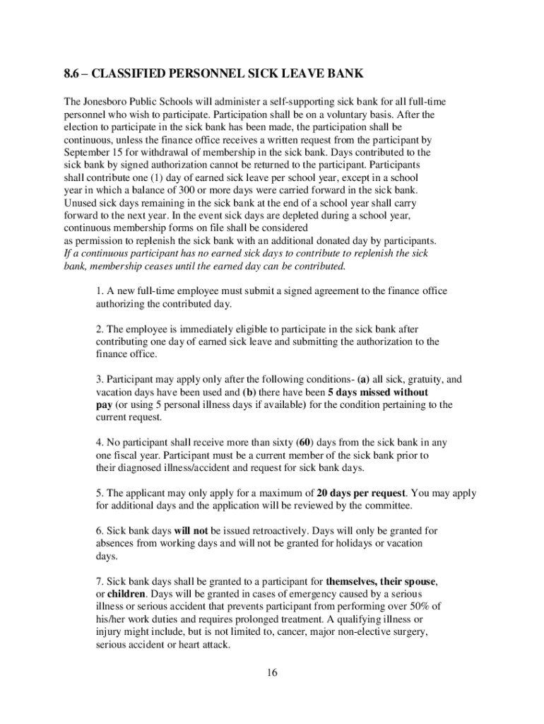 Fillable Online 8.6CLASSIFIED PERSONNEL SICK LEAVE BANK Fax Email Print ...