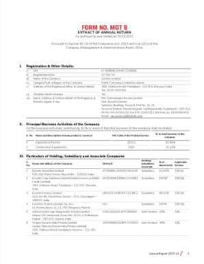 Fillable Online FORM NO. MGT 9 - Escorts Group Fax Email Print - pdfFiller