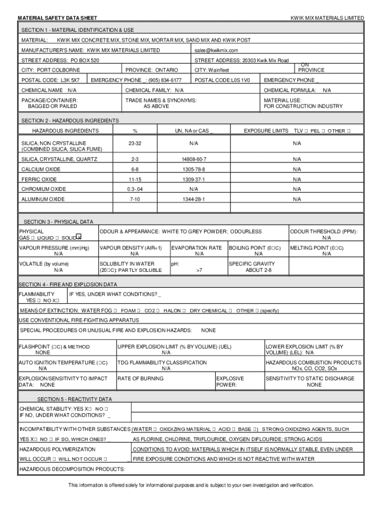 Fillable Online Mortar Mix S - Kwik Mix - Just Add Water. Simple. Fax Email Print - pdfFiller