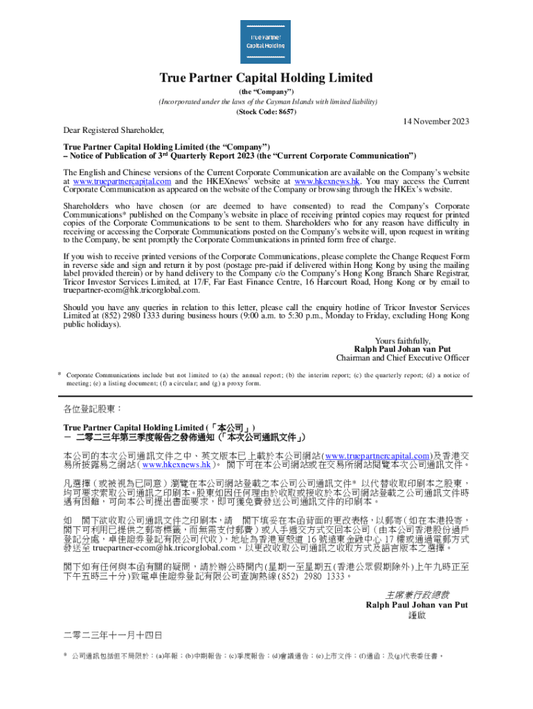 Fillable Online Letter to Registered Shareholders and Change Request ...