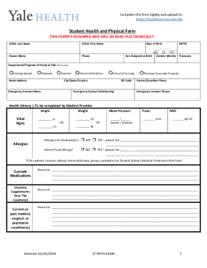 Fillable Online yalehealth yale State Of Ct Student Health FormsFinding ...