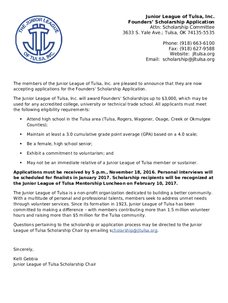 Founder's Scholarship Application Doc Template | pdfFiller