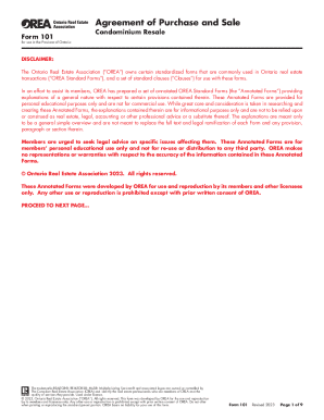 Fillable Online OREA FORM 101 Agreement of Purchase and Sale ...
