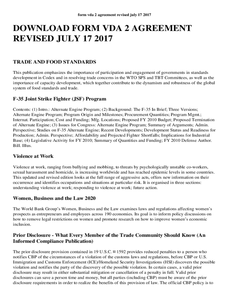 Fillable Online form vda 2 agreement revised july 17 2017. form vda 2 ...