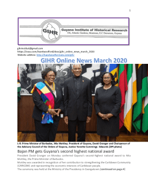 Fillable Online Bajan PM gets Guyana's second highest national award ...
