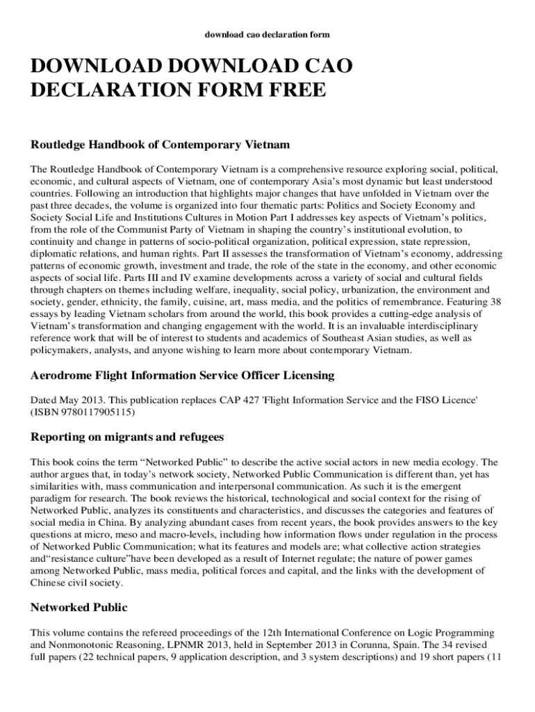 Fillable Online Cao declaration form: Fill out & sign online Fax Email ...