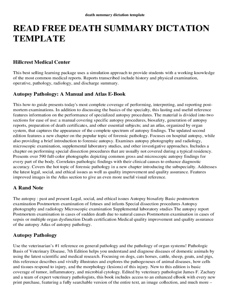 Fillable Online death summary dictation template Fax Email Print ...