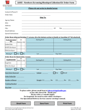Fillable Online ADHS Newborn Screening Bloodspot Collection Kit Order ...