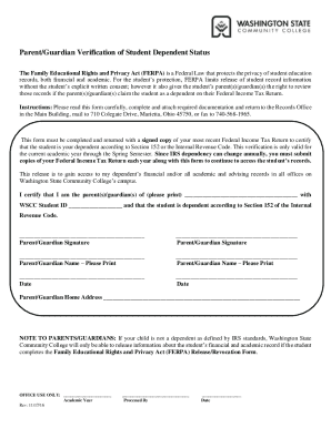 Fillable Online Parent/Guardian Verification of Student Dependent ...