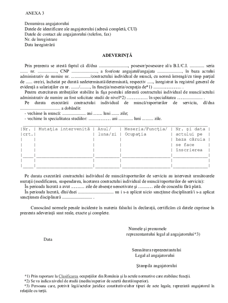 Fillable Online Model Adeverinta Vechime La StatPDF Fax Email Print ...