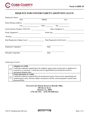 Fillable Online Request for Foster Parent/Adoption Leave Fax Email ...