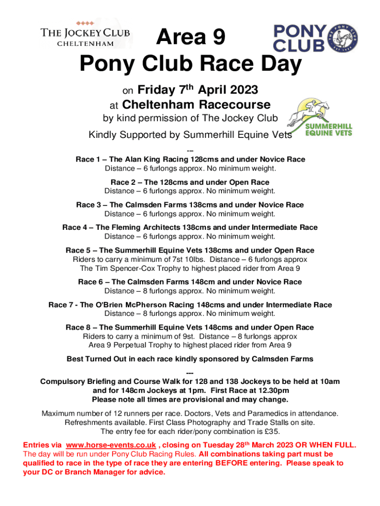 Fillable Online Area 9 Pony Club Pony Racing Day - Horse Events Fax ...