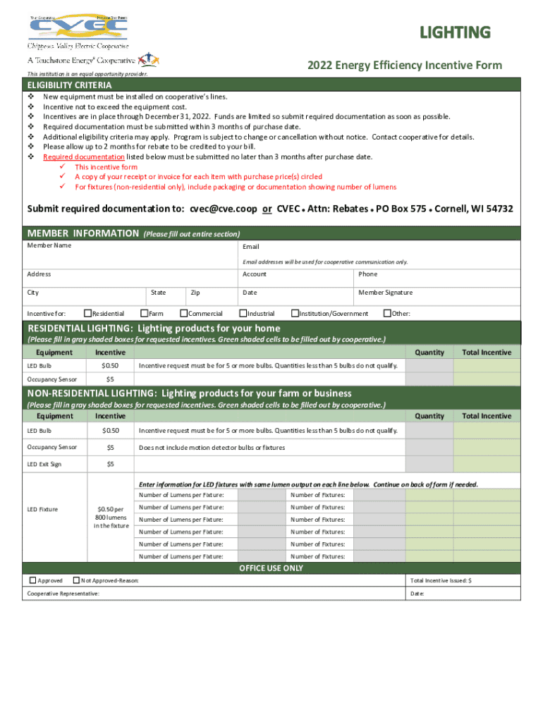 Fillable Online 2022 Incentive Form -- Lighting CVEC Fax Email Print ...