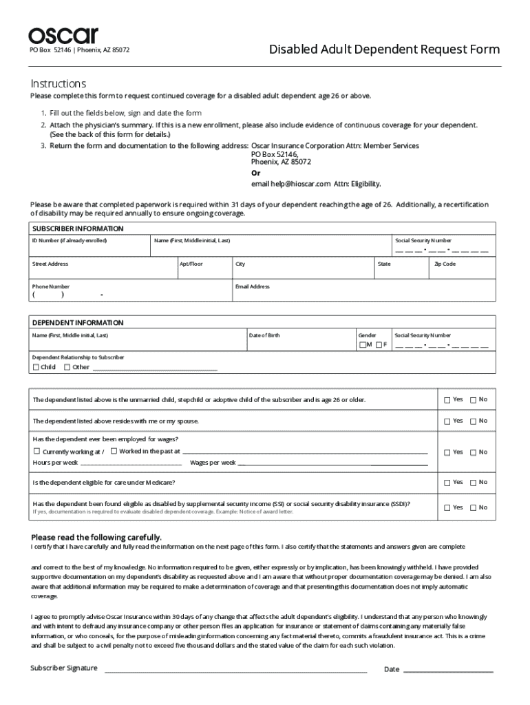 Fillable Online Adult Disabled Dependent Form Fax Email Print - pdfFiller