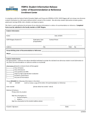 Fillable Online Student Information Release - Letter of Recommendation Fax Email Print - pdfFiller