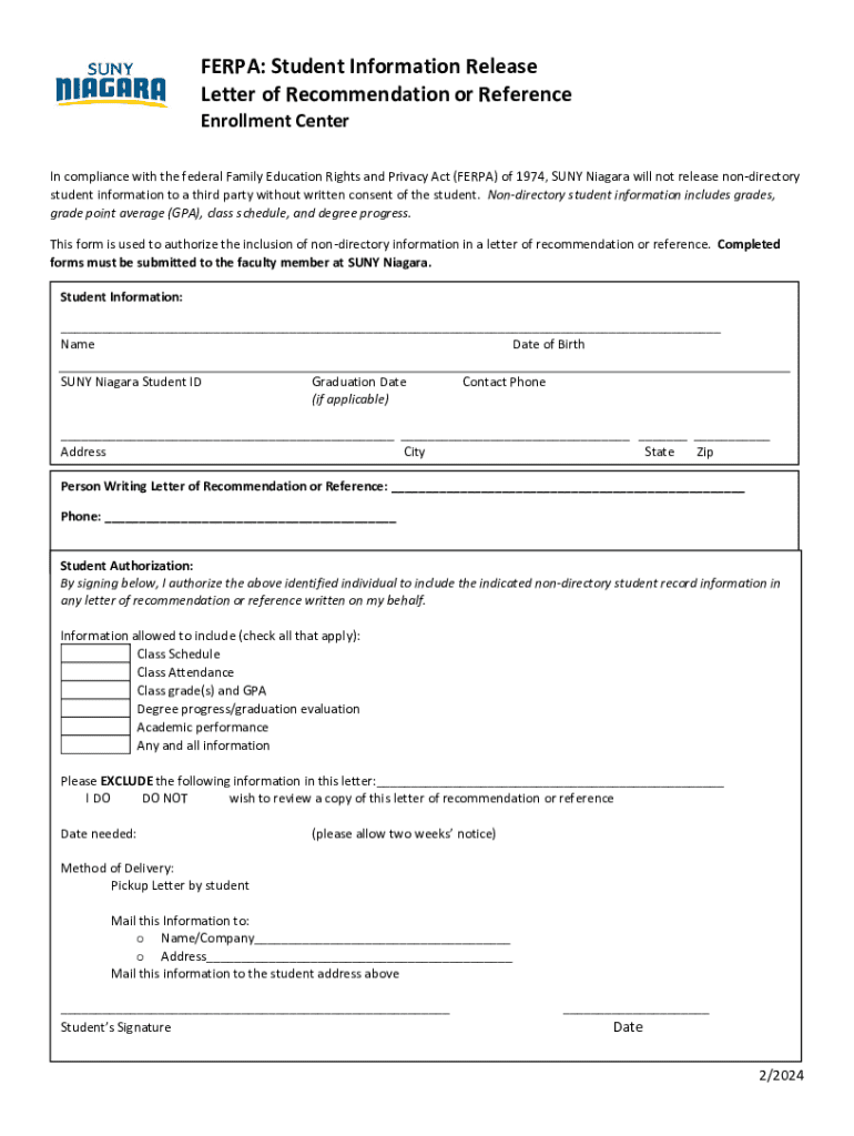 Fillable Online Student Information Release - Letter of Recommendation Fax Email Print - pdfFiller