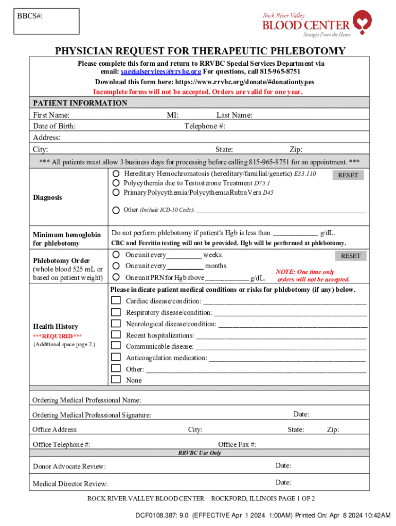 Fillable Online Physician-Request-for-Therapeutic-PhlebotomyRRVBC Fax ...