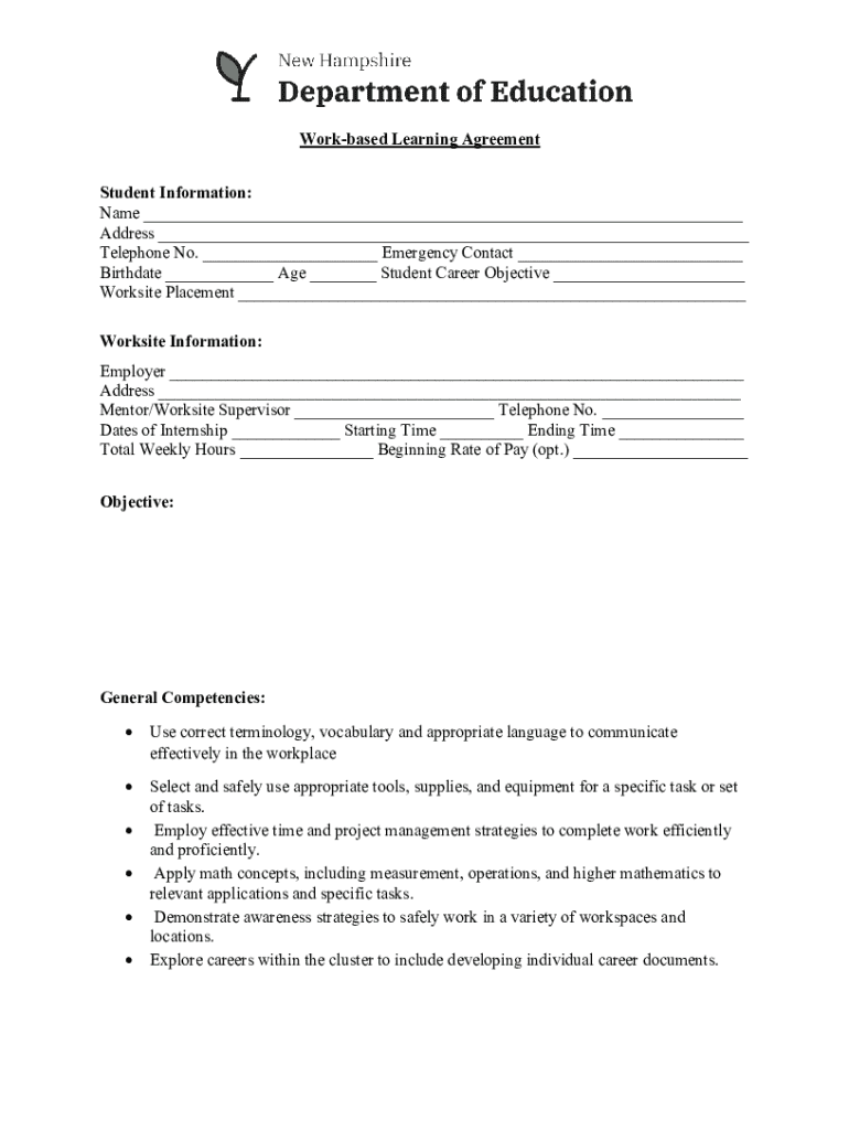 Fillable Online Worksite Learning Agreement Tri-Cities Area Educational ...