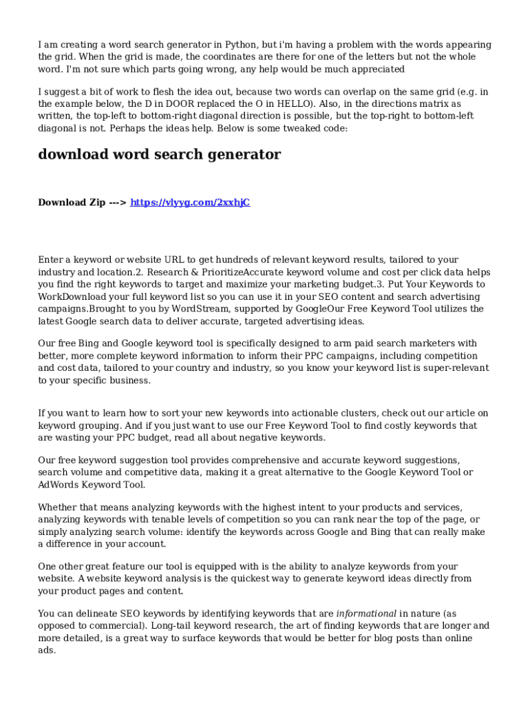 Fillable Online Solved Write a Word Search Puzzle Generator In this Fax ...