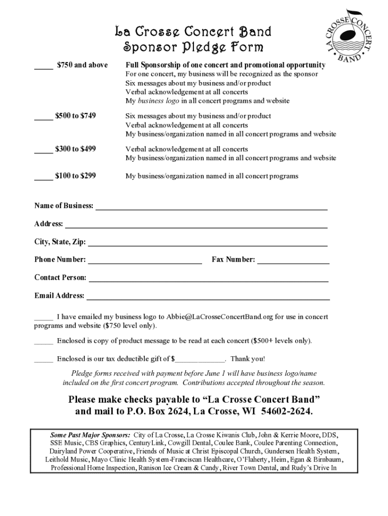 Fillable Online Concerts Sponsorship Form Fax Email Print - pdfFiller
