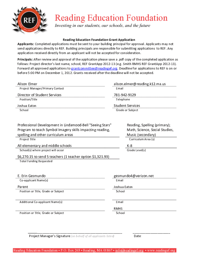 Fillable Online Reading Education Foundation - Arthur W Coolidge Middle Fax Email Print - pdfFiller