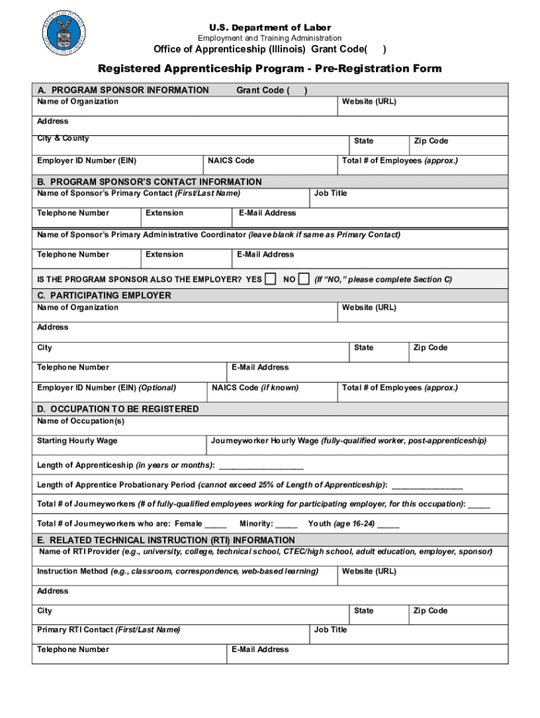 Fillable Online Registered Apprenticeship Program - Pre-Registration Form Fax Email Print ...