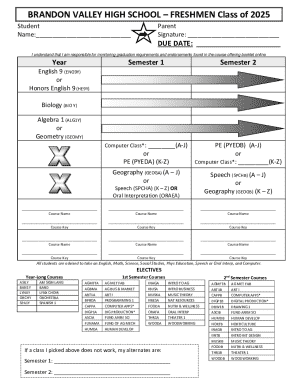 Fillable Online BRANDON VALLEY HIGH SCHOOL FRESHMEN Class of 2025 Fax ...