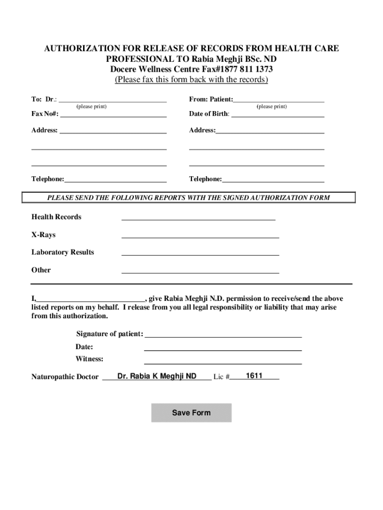 Fillable Online authorization for release of records from health care Fax Email Print - pdfFiller