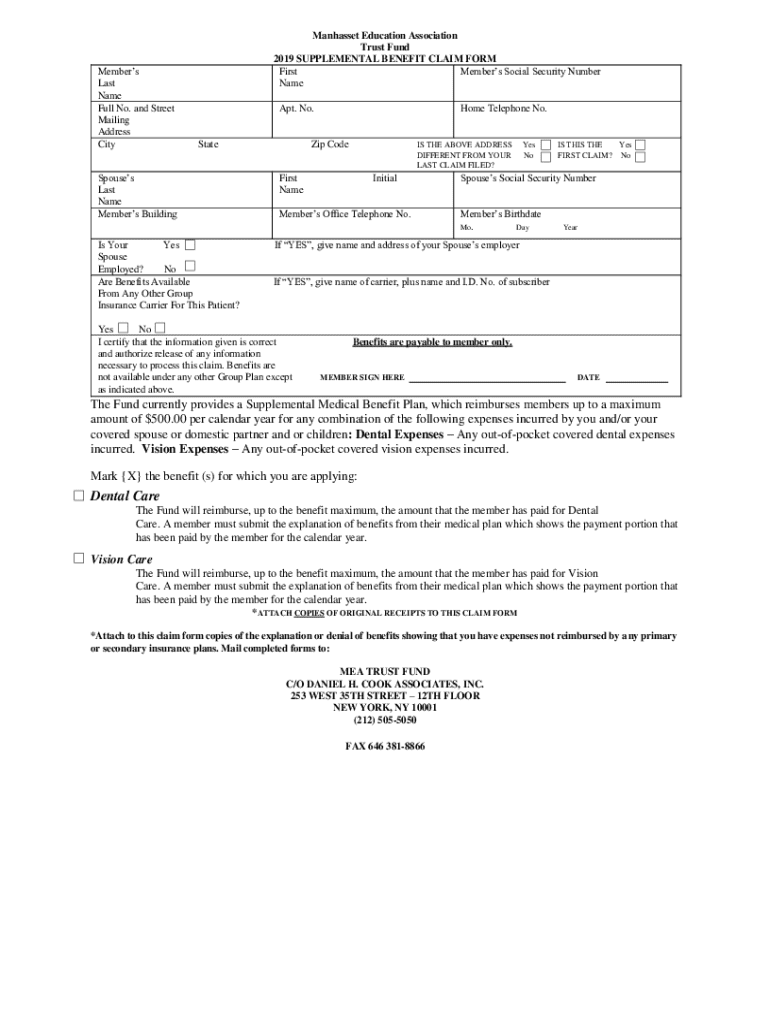 Fillable Online mea ny aft FAMILY SUPPLEMENTAL BENEFIT CLAIM FORM Fax Email Print - pdfFiller