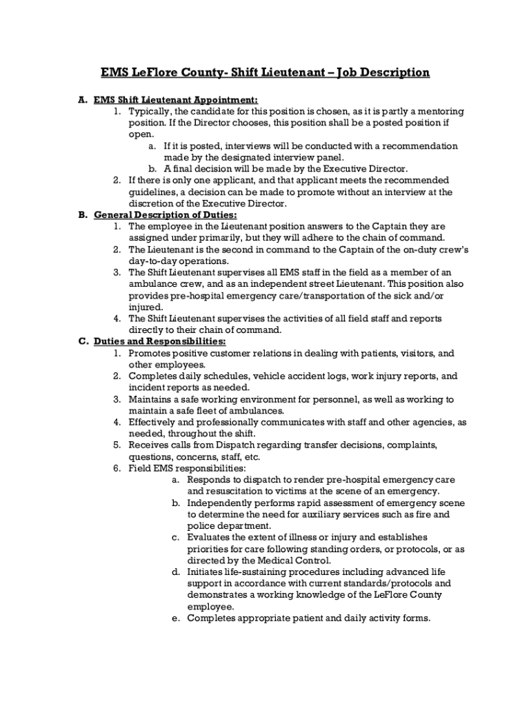 Fillable Online ems lieutenant (f/p) - Alexandria Fax Email Print ...