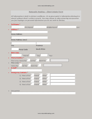 Fillable Online Intuitive Energy Healing Client Intake and Disclaimer ...