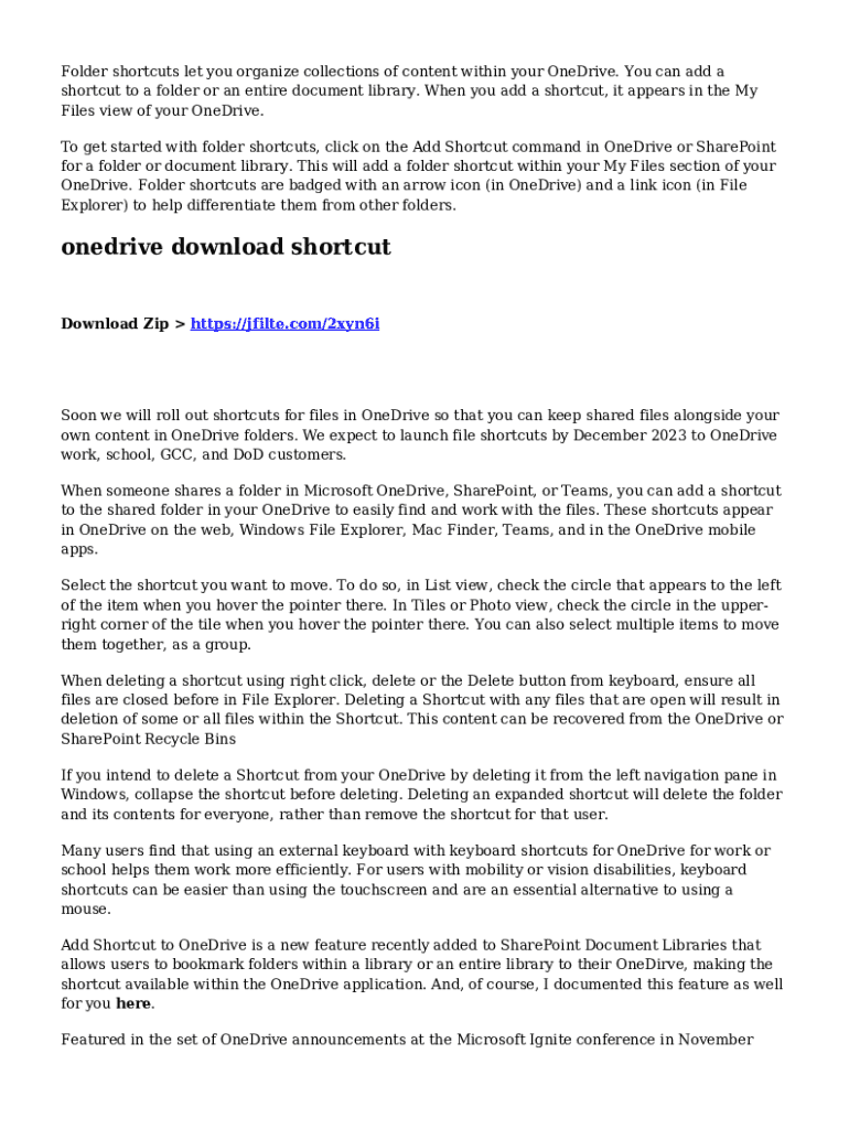 Fillable Online Add shortcuts to shared folders in OneDrive for work or ... Fax Email Print ...