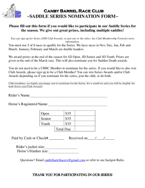 Fillable Online SADDLE SERIES NOMINATION FORM Fax Email Print - pdfFiller