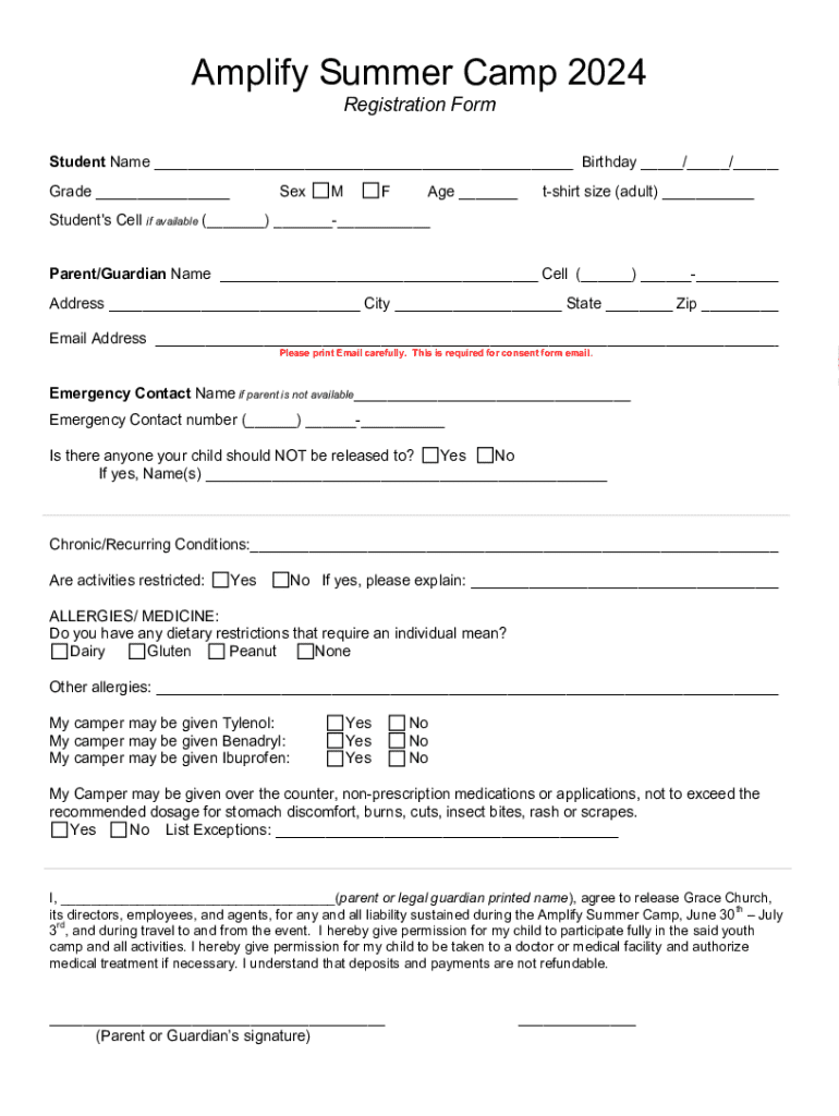 Fillable Online Amplify Summer Camp 2024 release form for signup.docx ...